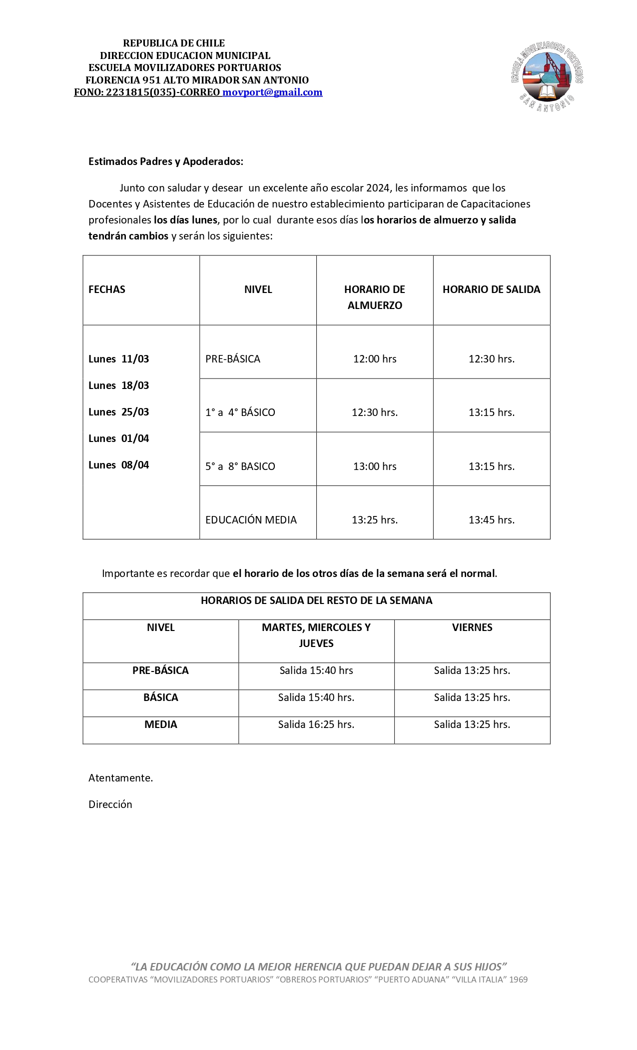 Felicitaciones, sugerencias y Reclamos - Escuela Movilizadores Portuarios